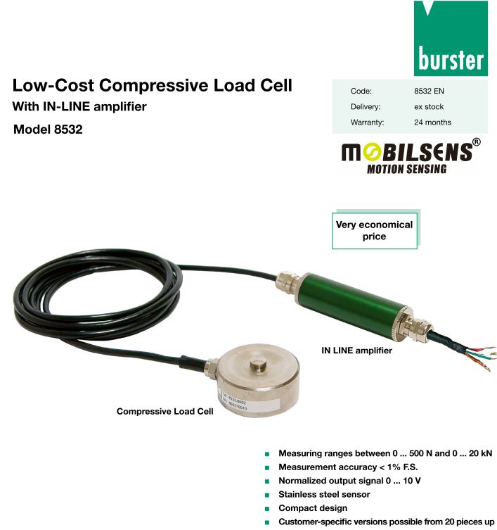 Burster,Compressive Load Cell,IN-LINE,Model 8532,Mobilsens